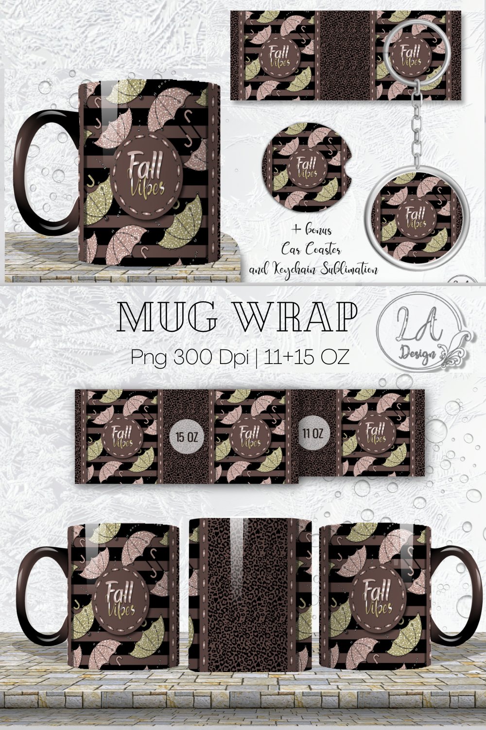 Fall Vibes Mug Wrap | Autumn Umbrella Mug Sublimation