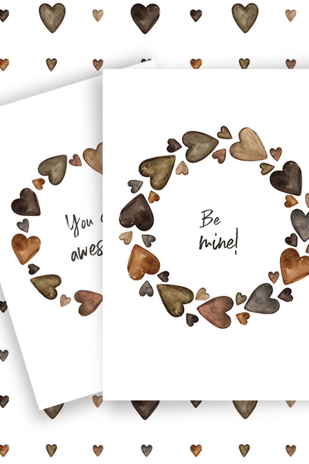Watercolor brown hearts round frames png