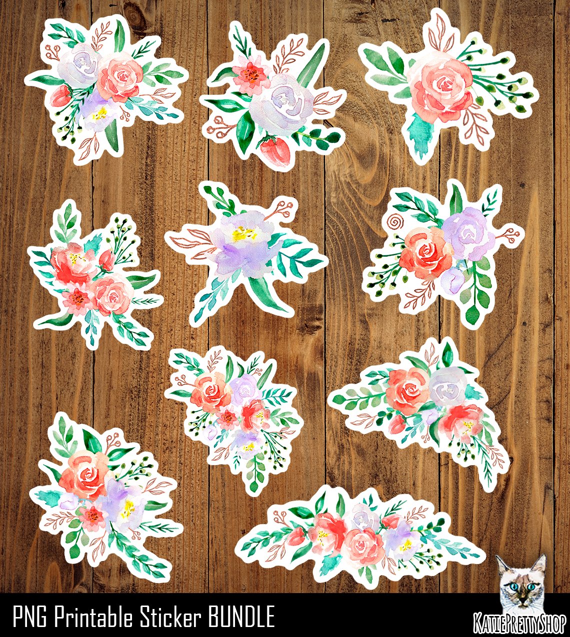 Flowers Printable Stickers. Floral Design Sticker Bundle.