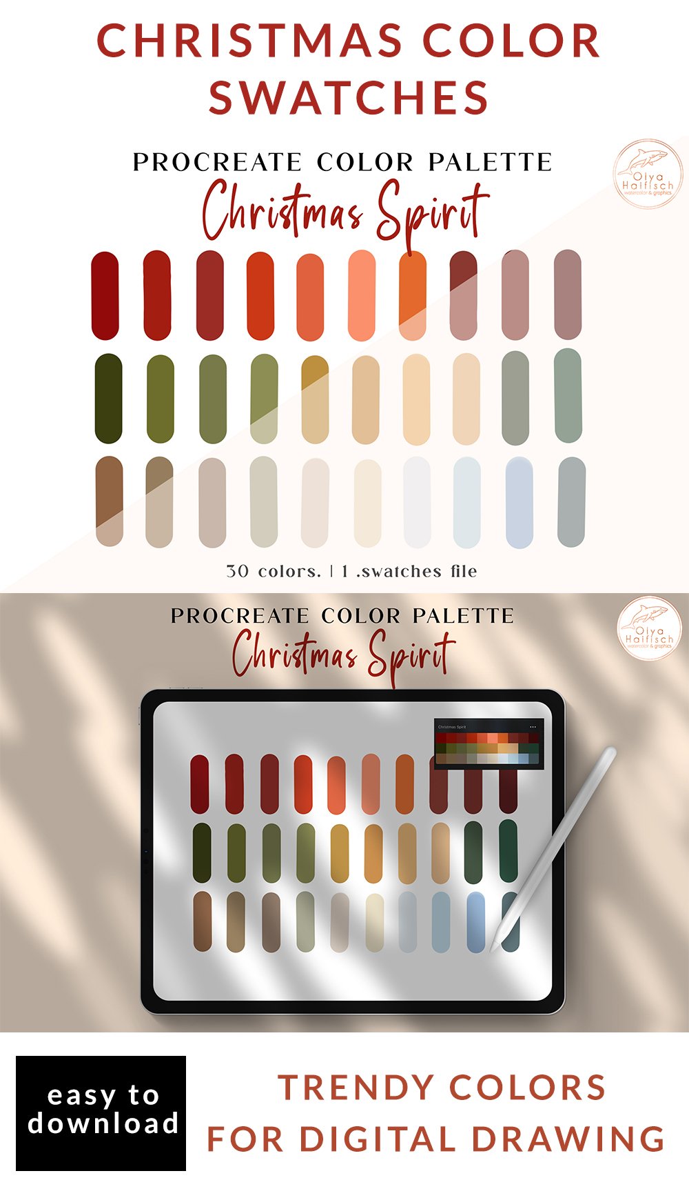 Christmas Procreate Color Palette. Holiday Color Swatches