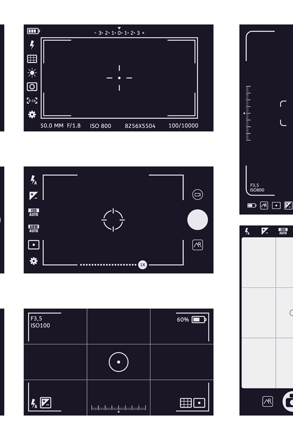 Camera viewfinder frames. Camcorder interface, cam screen wi