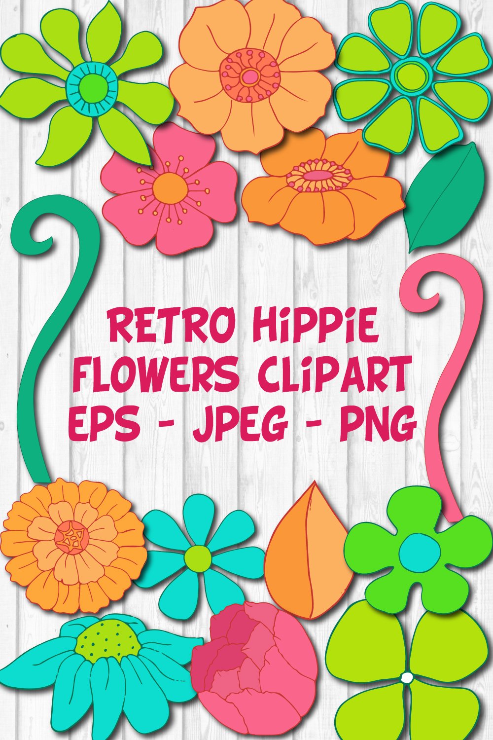 Groovy Retro Hippie Flowers | 70s Retro Boho Flowers Clipart