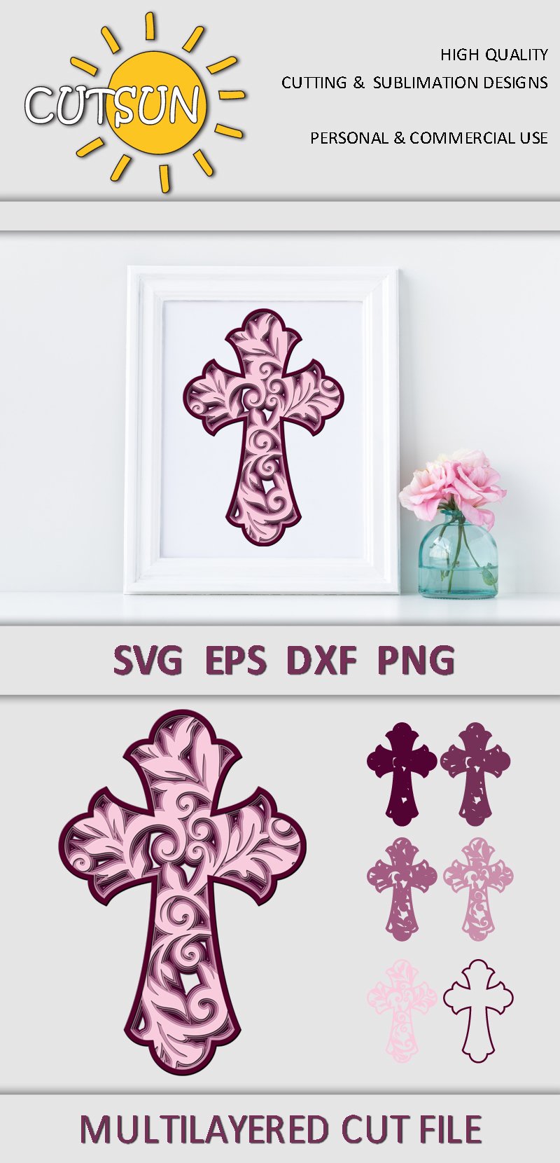 3D Layered Cross |3| SVG cut file| Layered Floral cross SVG