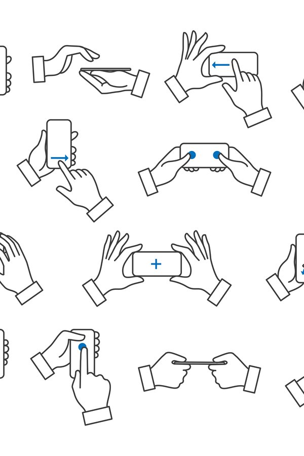 Phone in hand with gestures icons