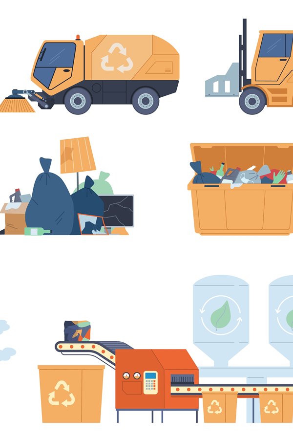 Garbage collecting service. Waste disposal, street dustbins,