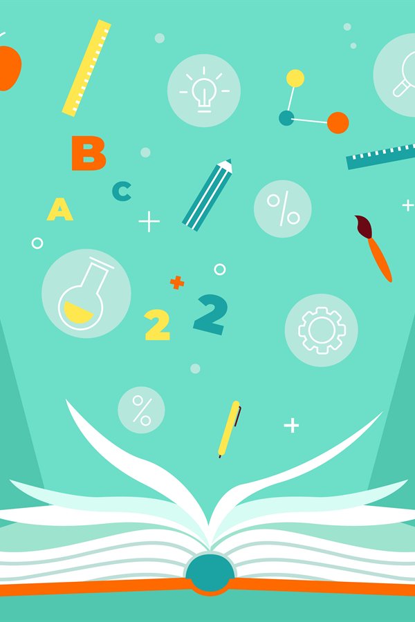 Educational book. Open textbook with education items, number