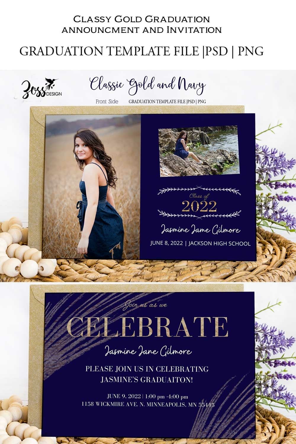 Classy Navy Golden Grad Graduation announcement