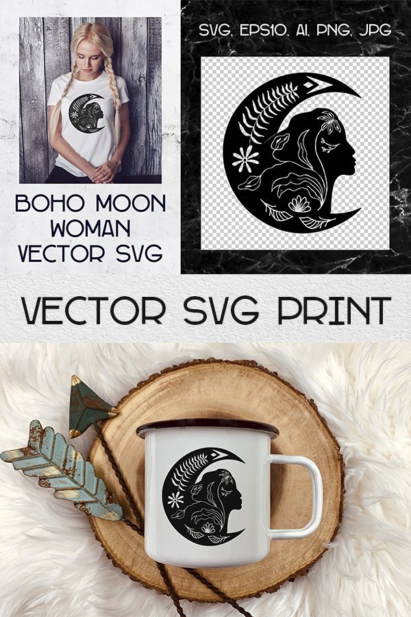 Crescent Moon Designs with female profile (1105855)
