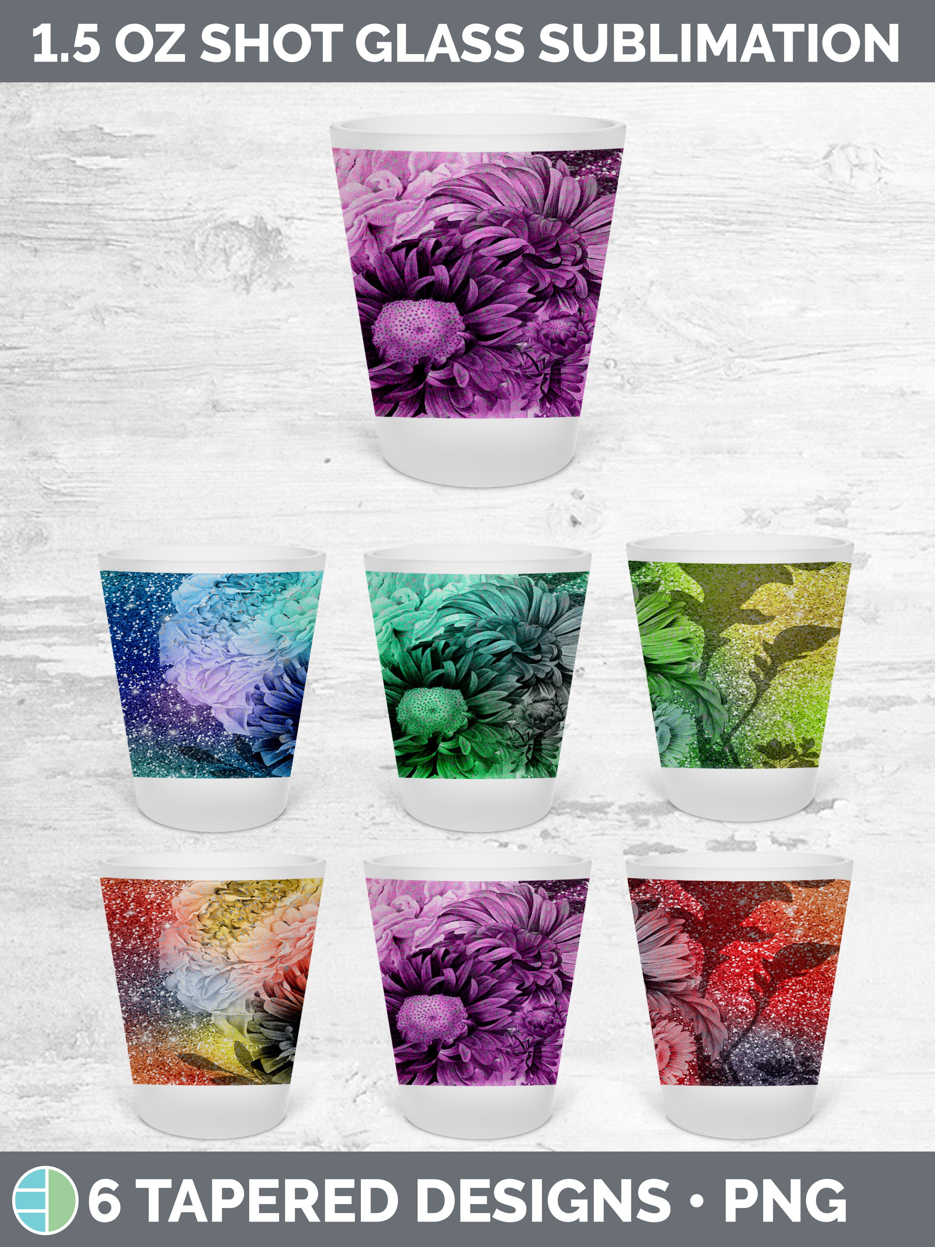 Botanical Shot Glass Sublimation | Tapered Shot Glass 1.5oz