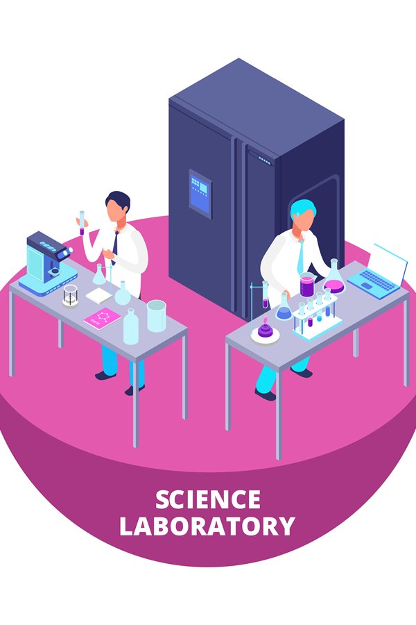 Science laboratory 3d isometric research lab with laboratory