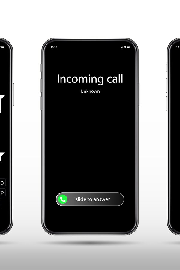 Phone call and chat screen. Realistic smartphone mockup, inc