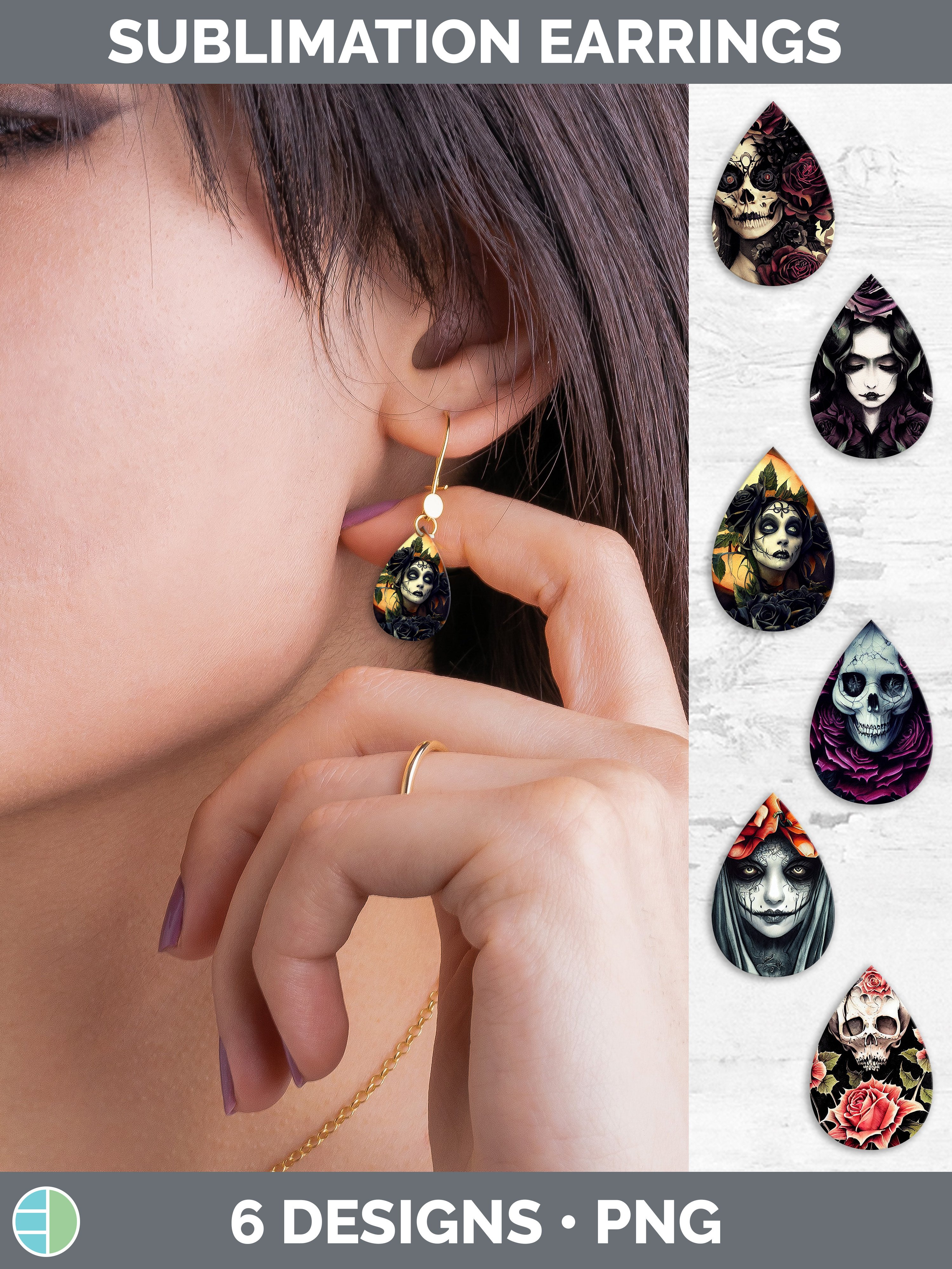 Day of the Dead Skulls Teardrop Earring | Sublimation Design