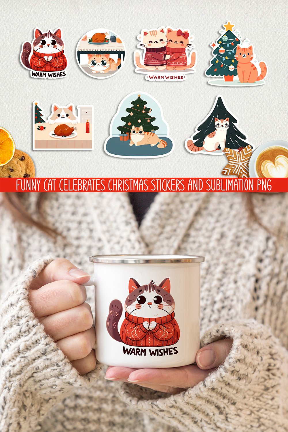 Funny cat celebrates Christmas.Stickers and (3020824)