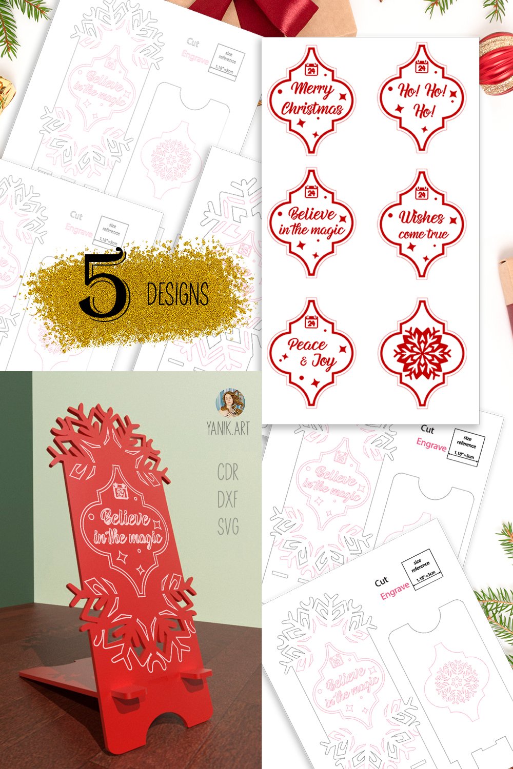 Christmas Phone Stand design bundle laser cut christmas