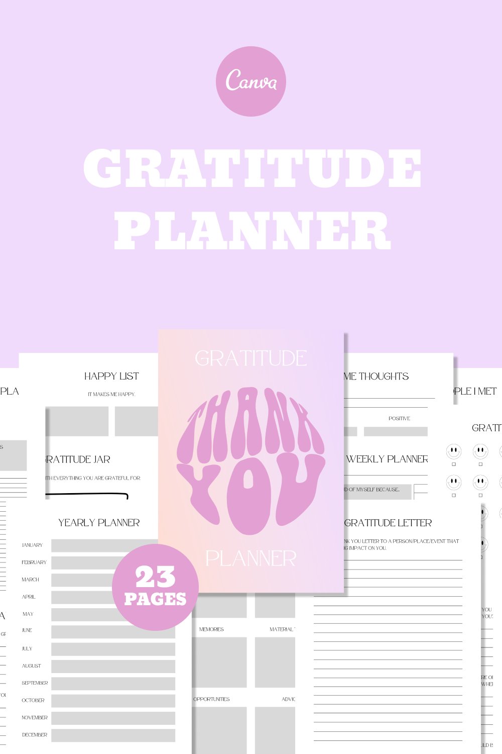 Gratitude Journal Canva Template | Editable Planner Pages