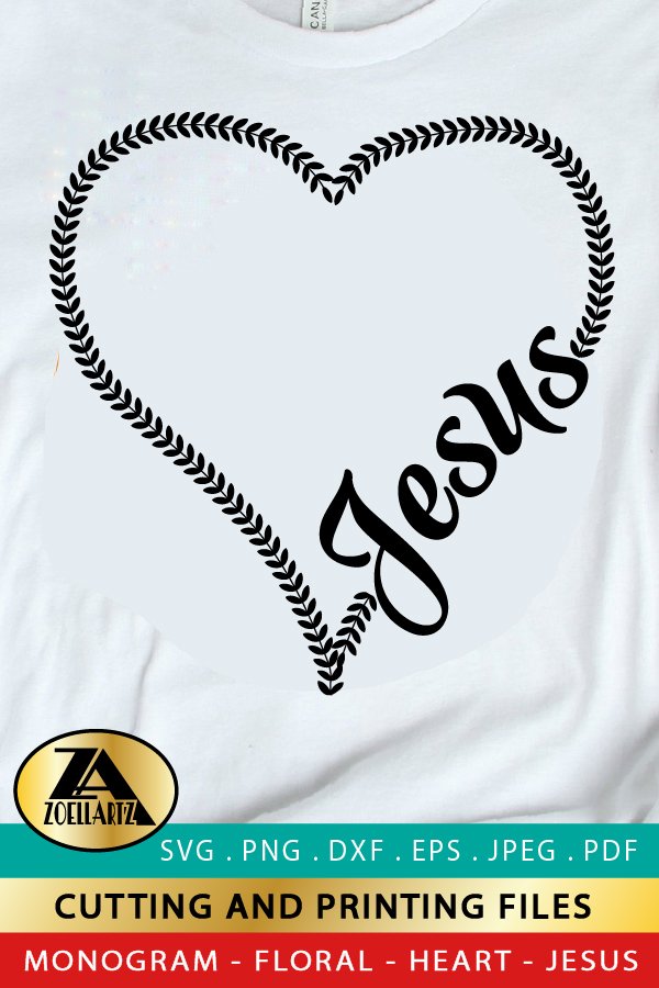 Jesus SVG PNG EPS DXF Floral Heart SVG Monogram (915372)