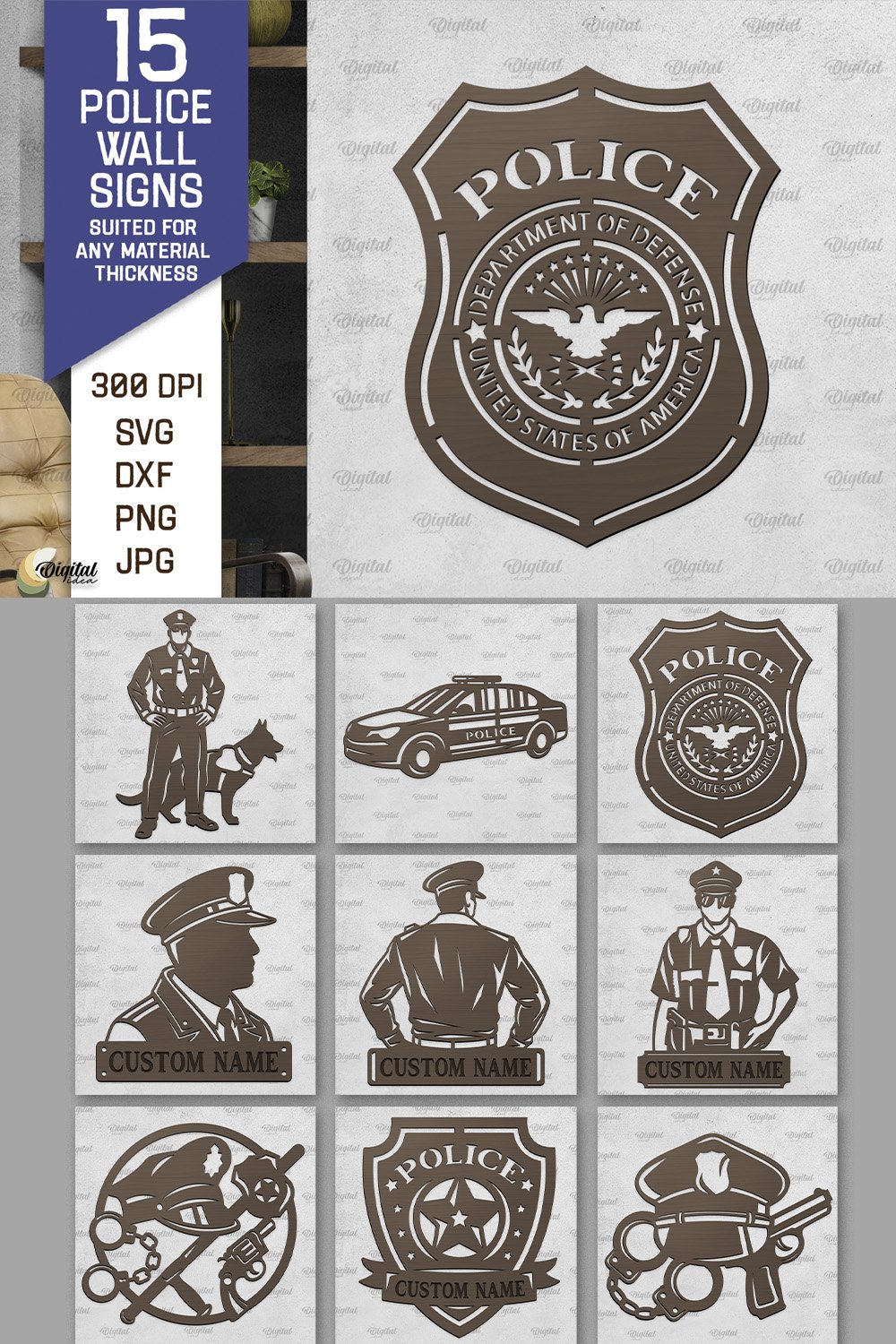 Police Wall Signs Laser Cut Bundle. Policeman Signs SVG