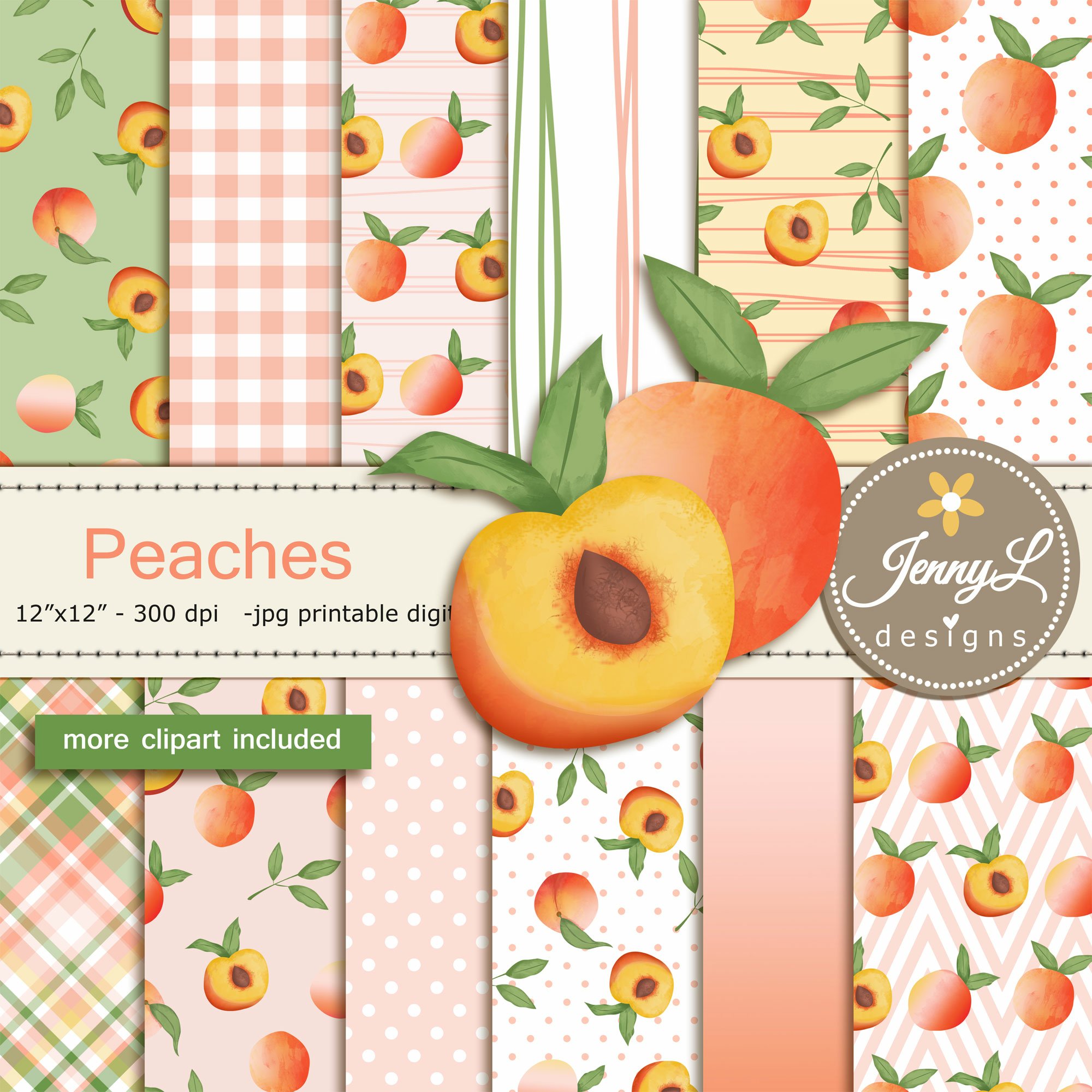 Summer Peaches Digital Papers and Clipart SET