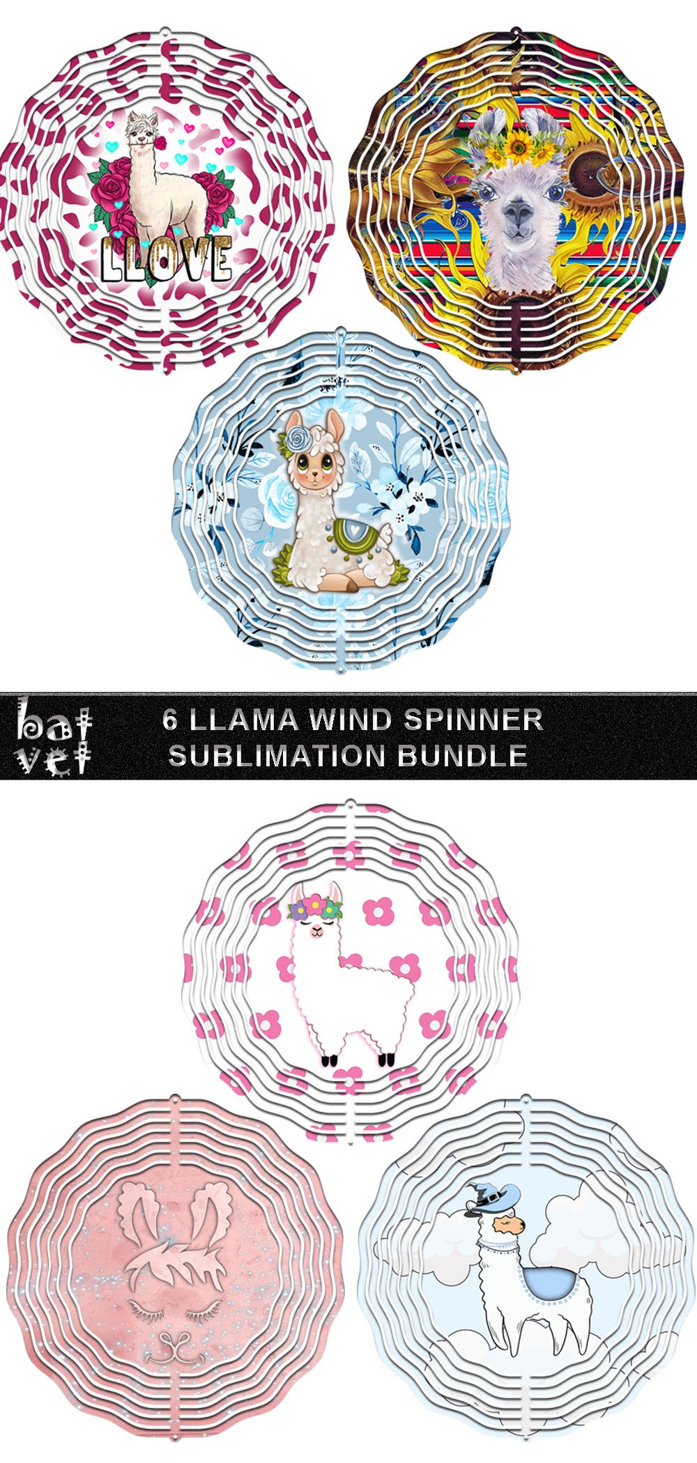 Llama Wind Spinner Bundle | Llama Sublimation PNG Design