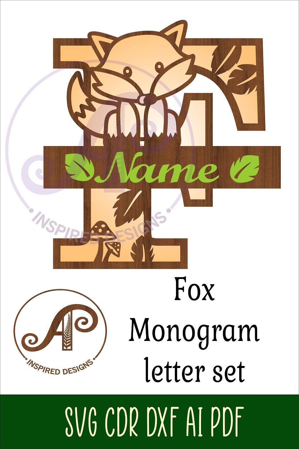 Fox monogram letter Name signs 3 layer design