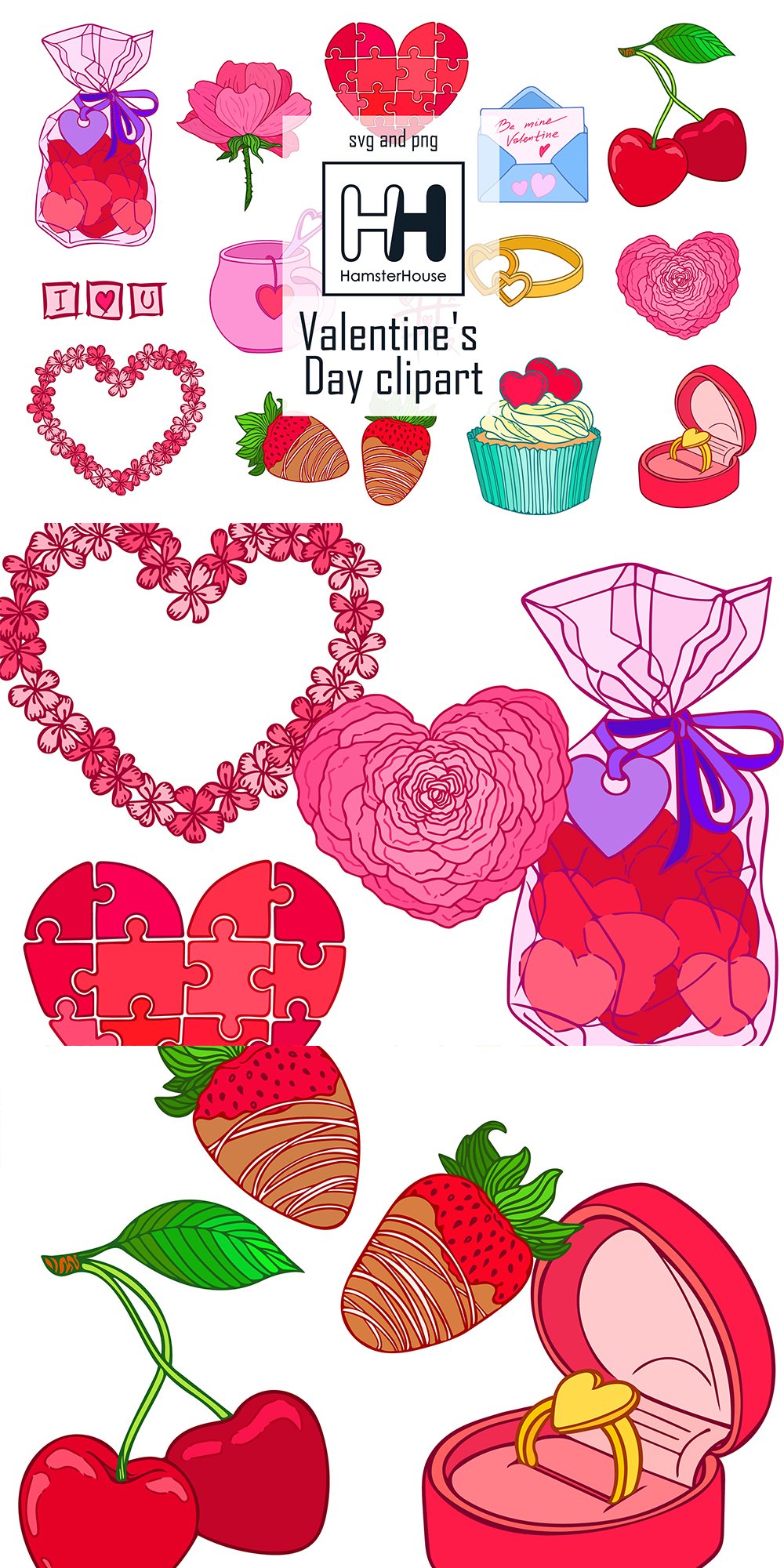 Valentine's Day hand drawn clipart, svg and png