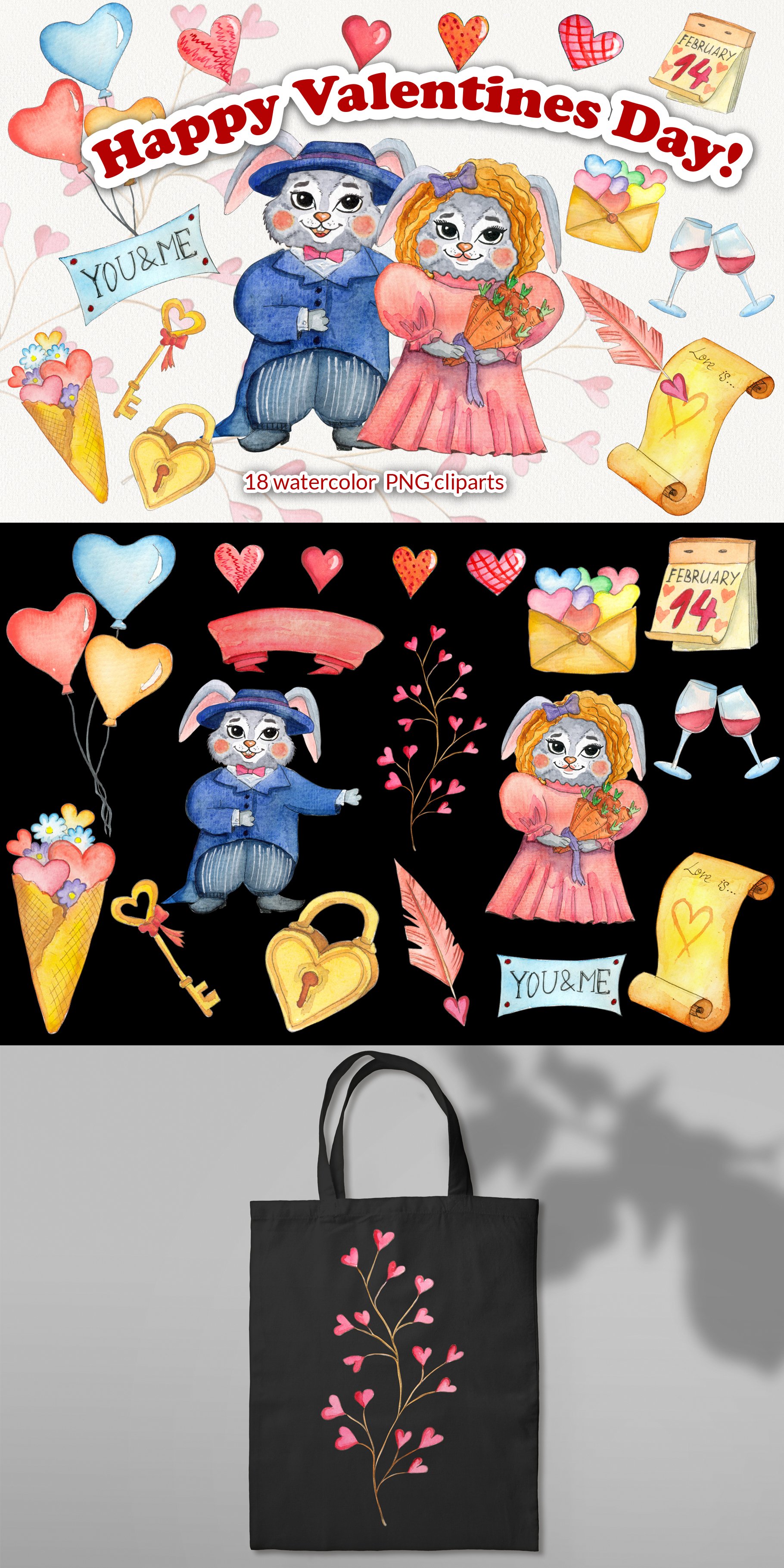 Happy Valentines Day Watercolor Set