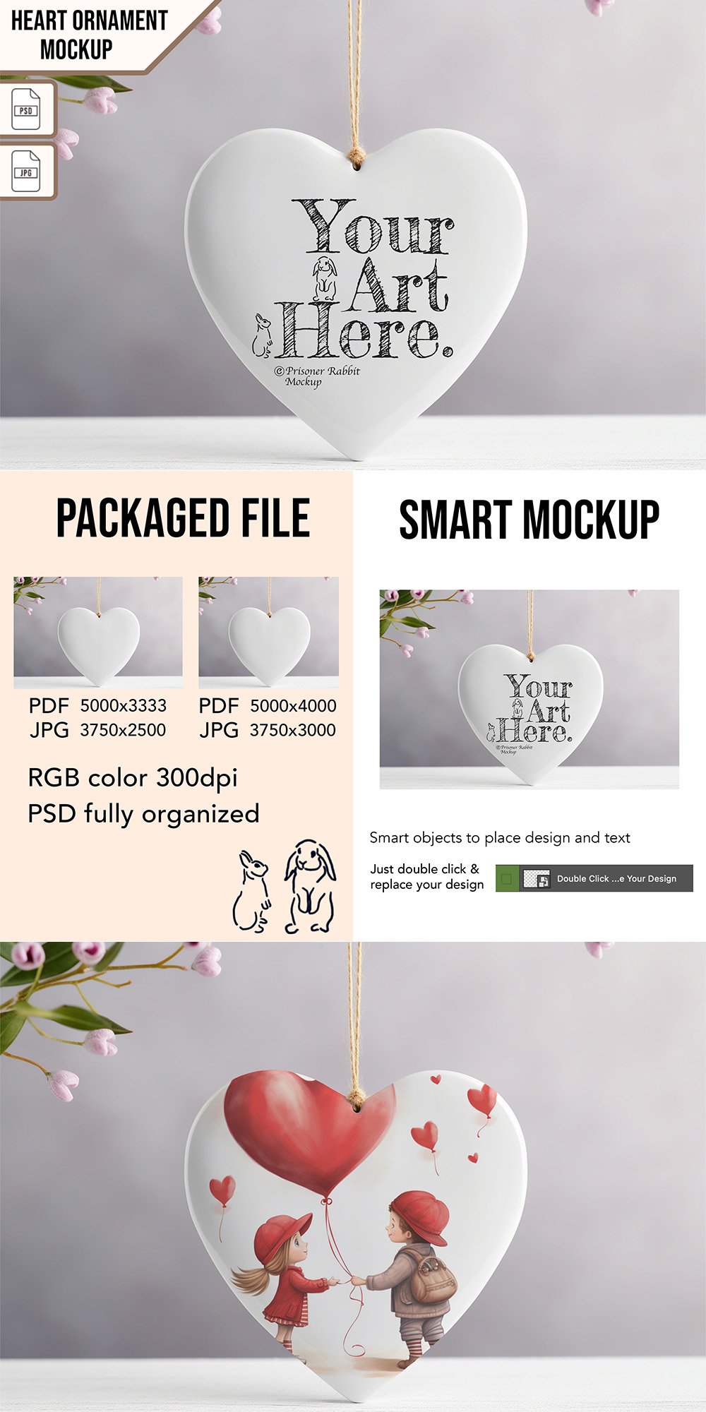 Heart Ornament Smart Mockup PSD & JPG Template (3004379)