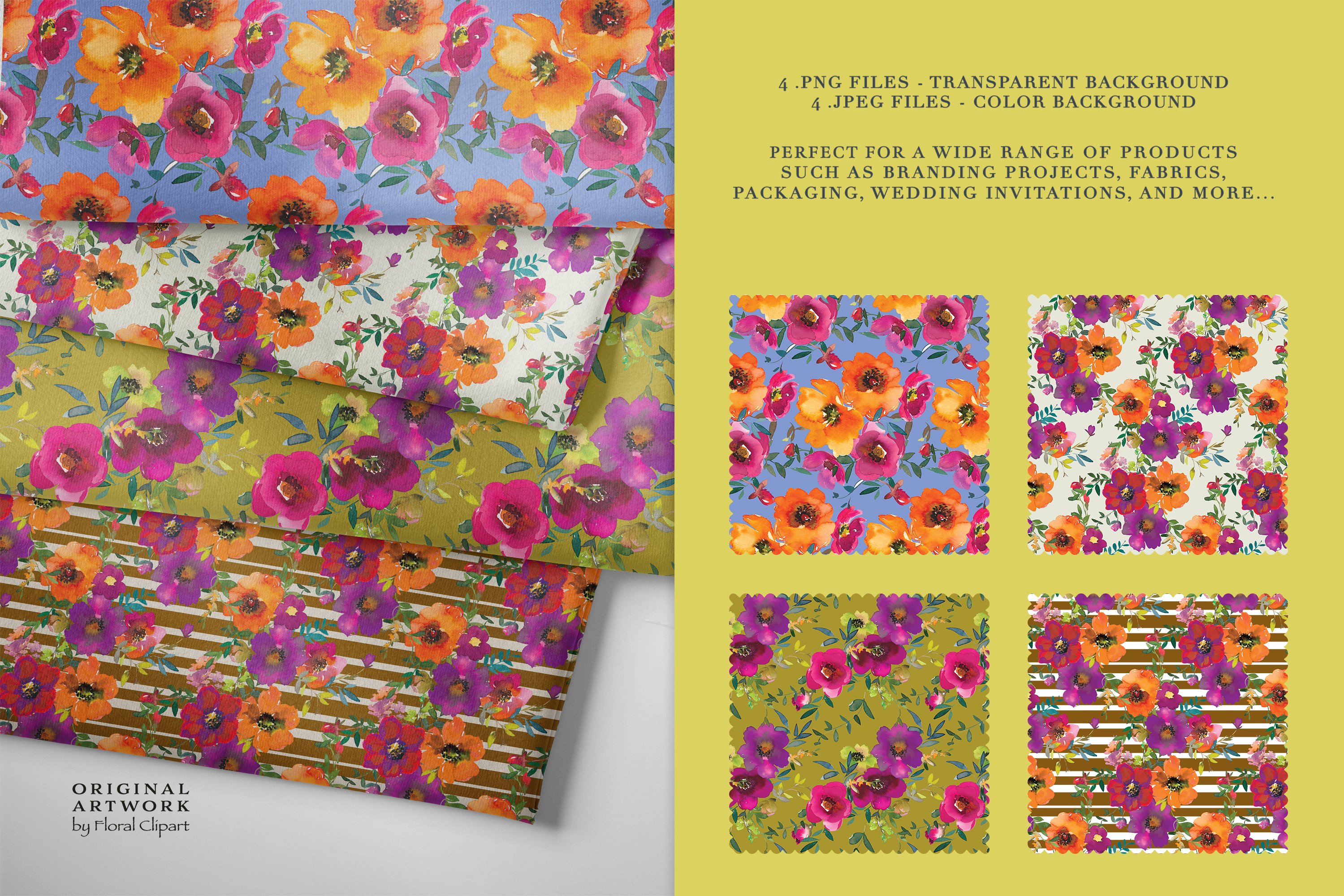 Watercolor Floral Seamless Pattern Set (1757747)