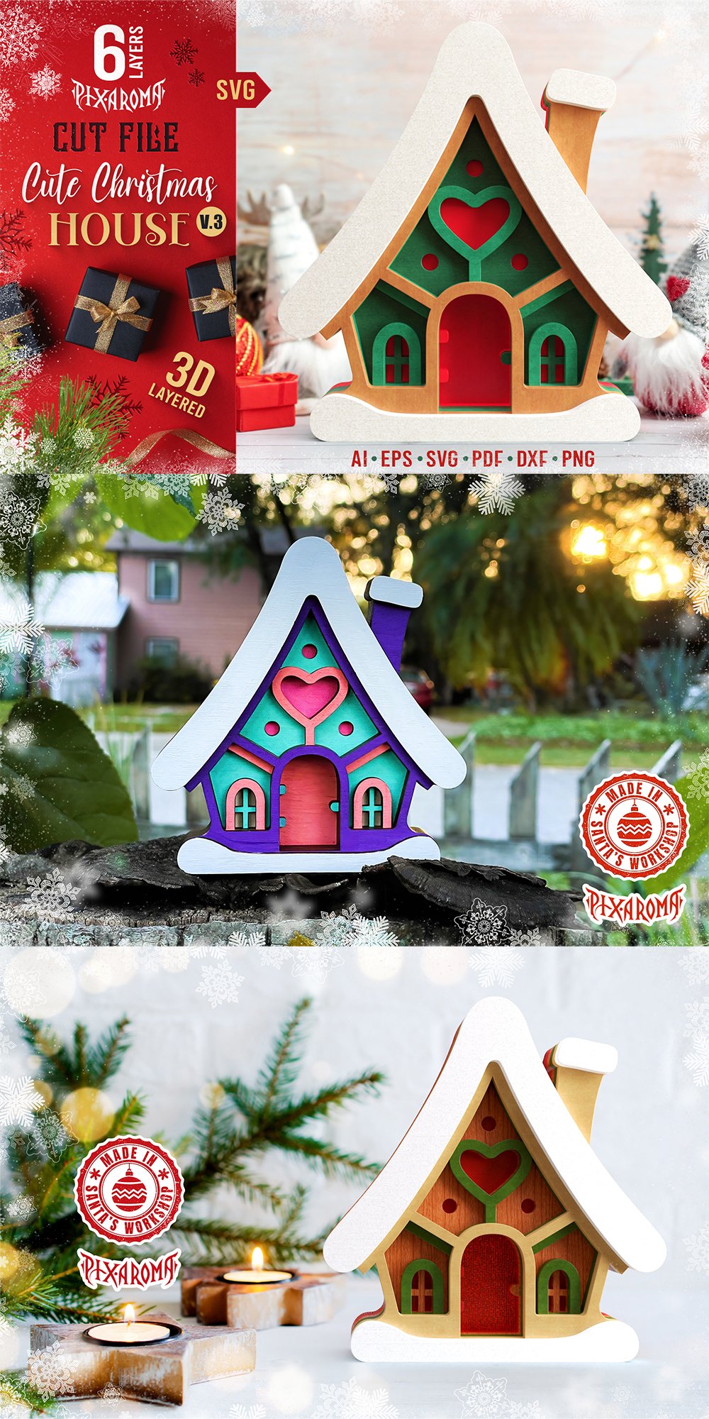 Cute Christmas House | 3D Layered Cut File V3