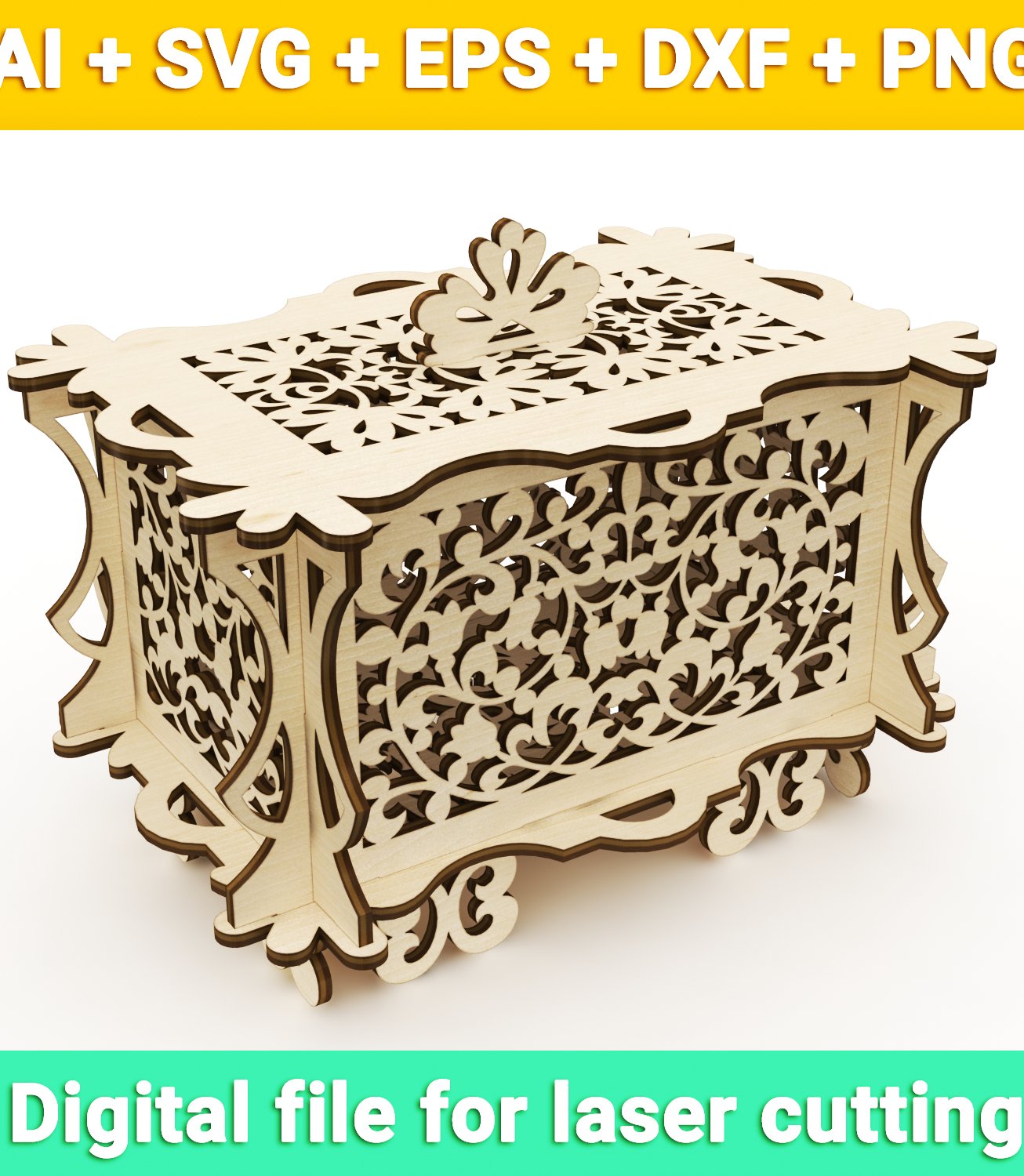 Jewelry box with royal ornaments vector for CNC svg vector