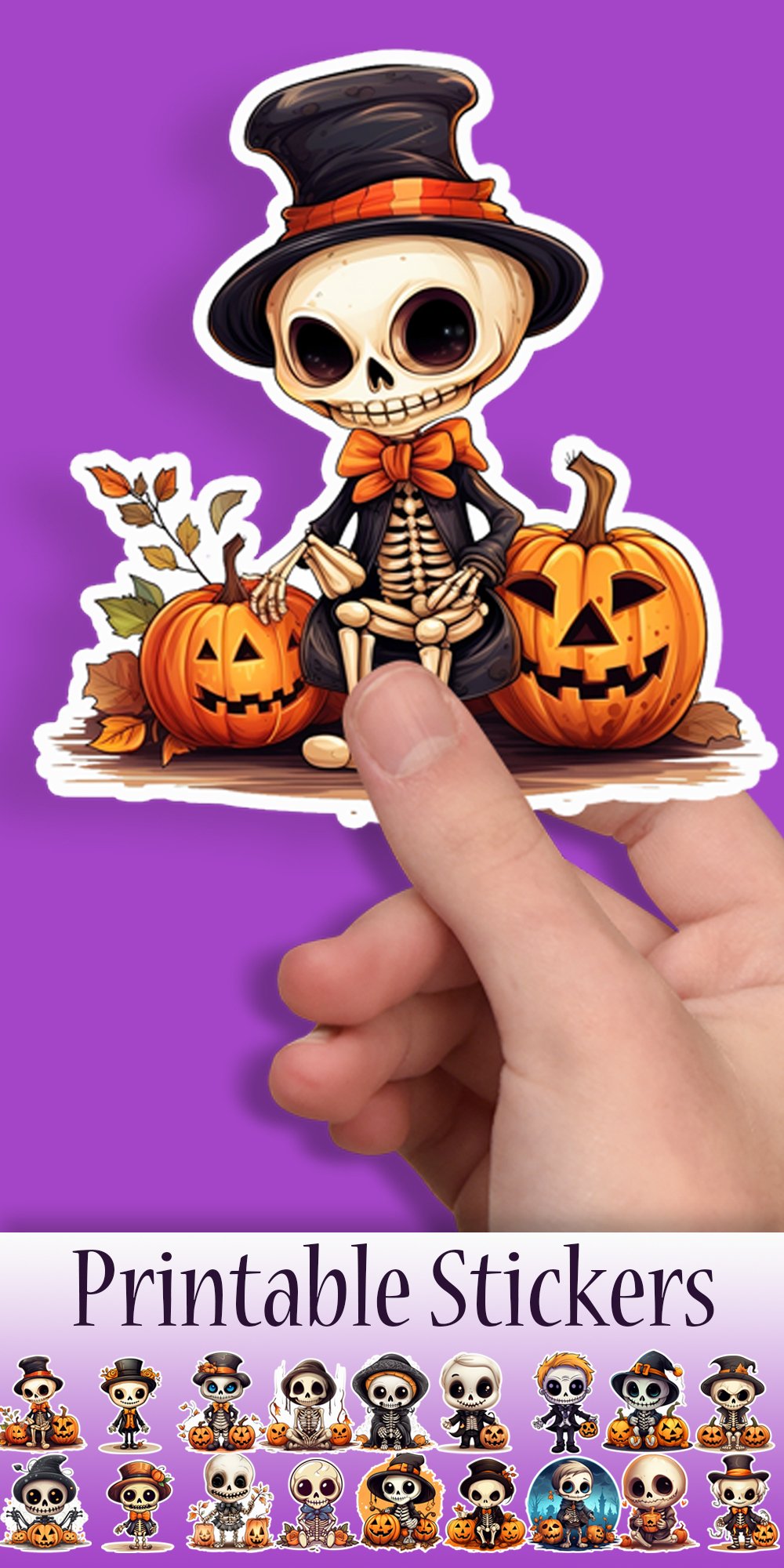 Cute Halloween Skeletons Jack-o'-Lanterns Printable Stickers