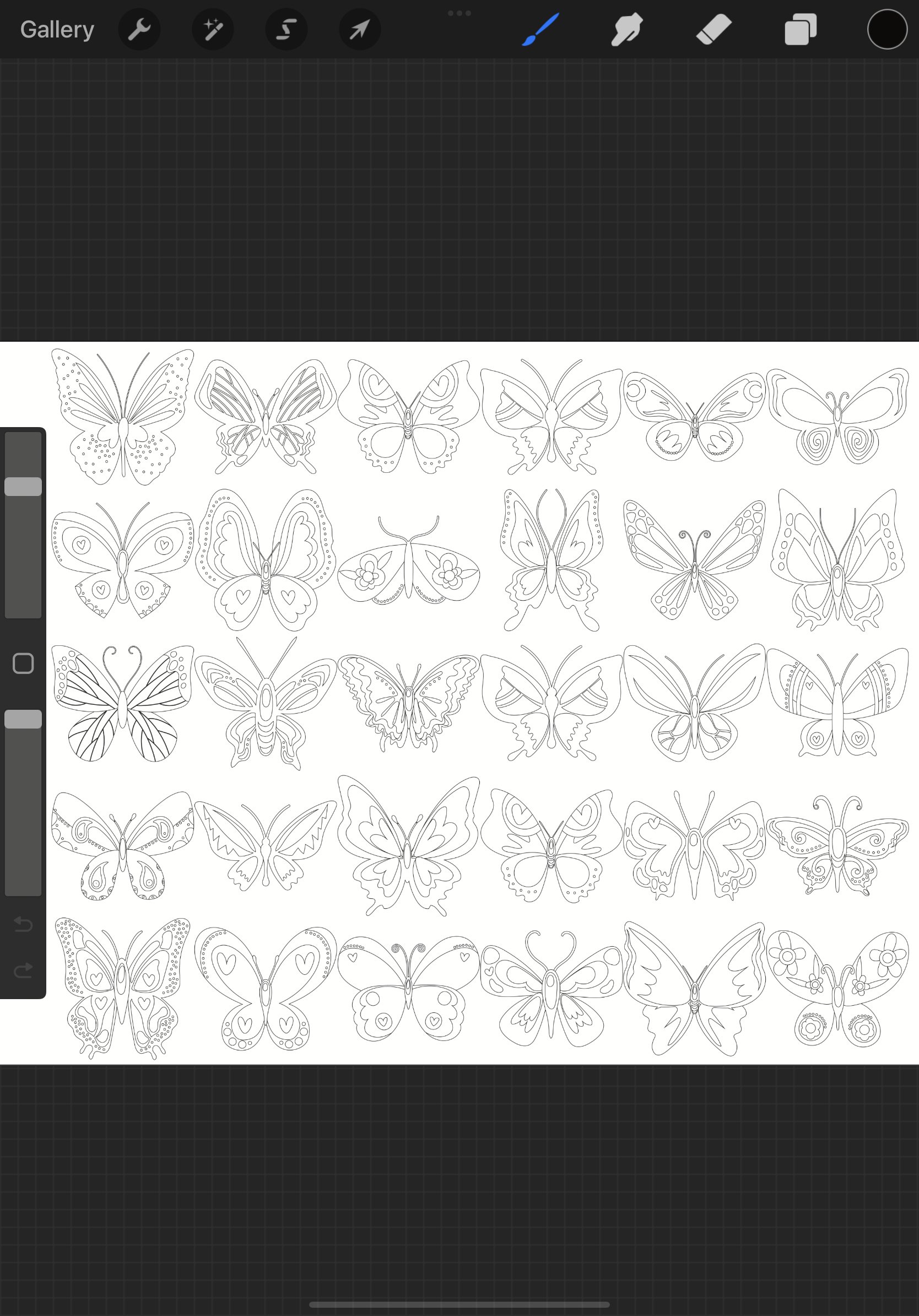 Butterflies Outlines Set 6 Procreate Brush Stamps, 30 Stamps