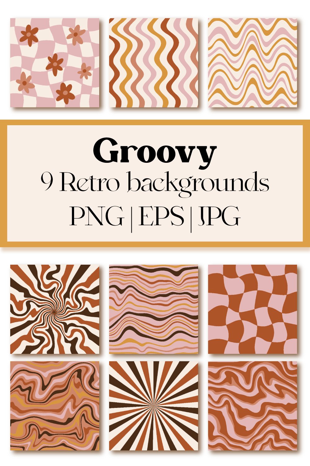 1970 Retro Groovy Digital Papers 9 Backgrounds