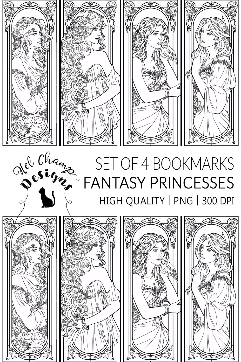 Coloring bookmarks fantasy princess sublimation
