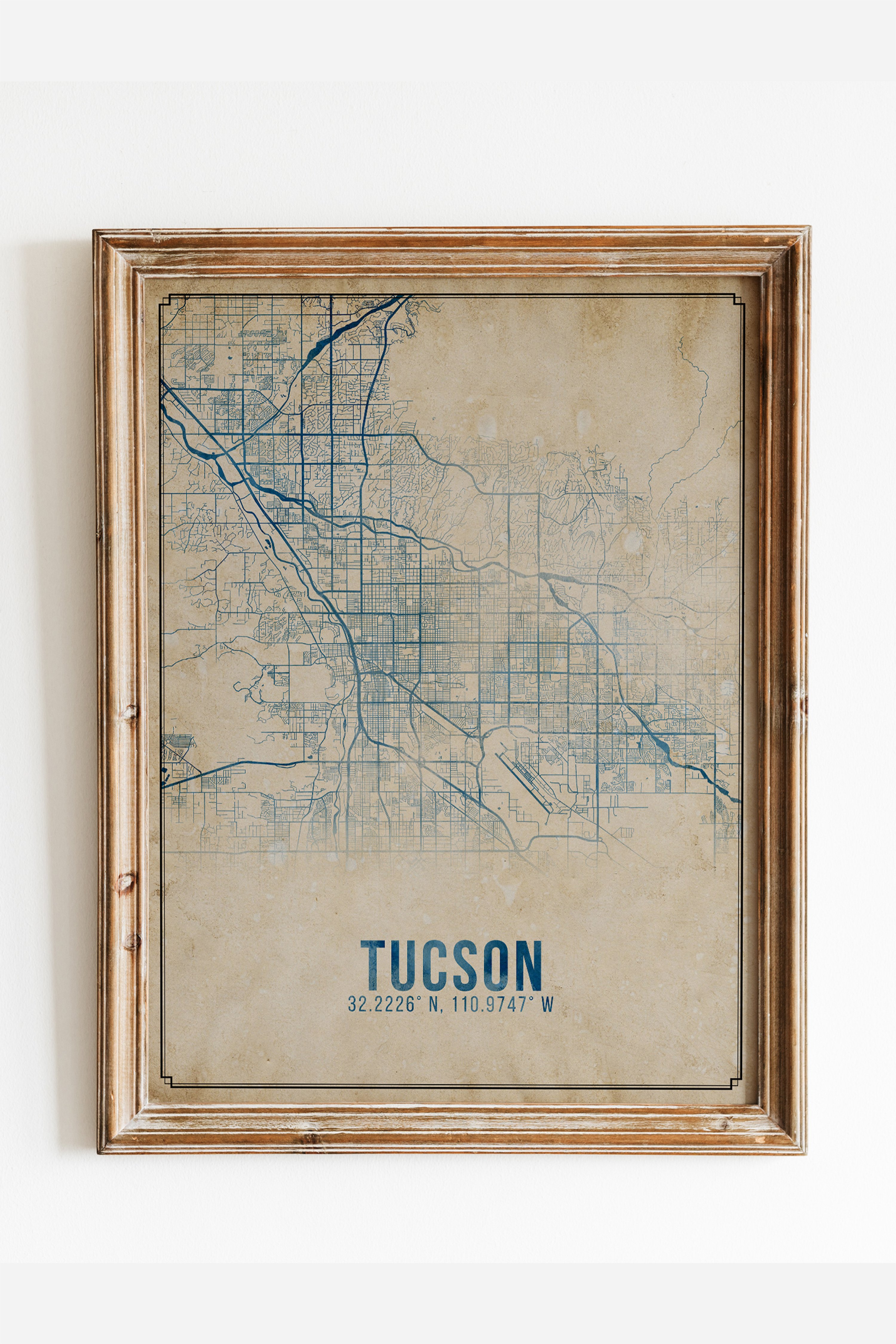 Tucson Antique Watercolor City Map Poster