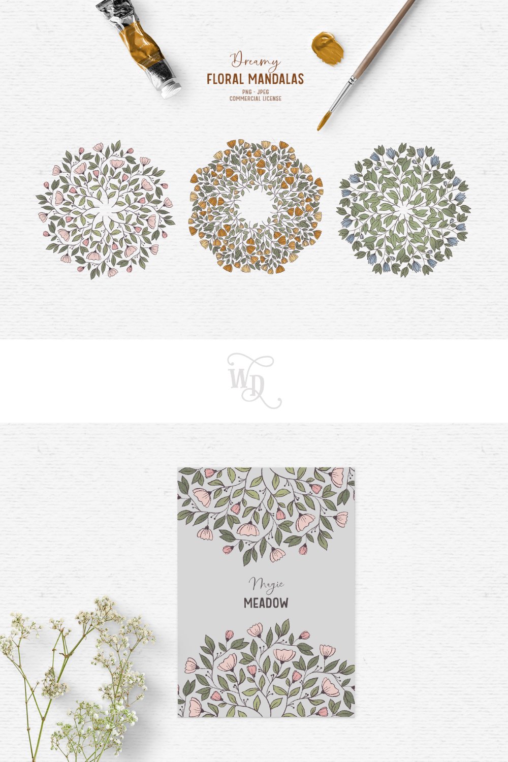 Hand-drawn floral clipart| Vintage flower mandala clipart