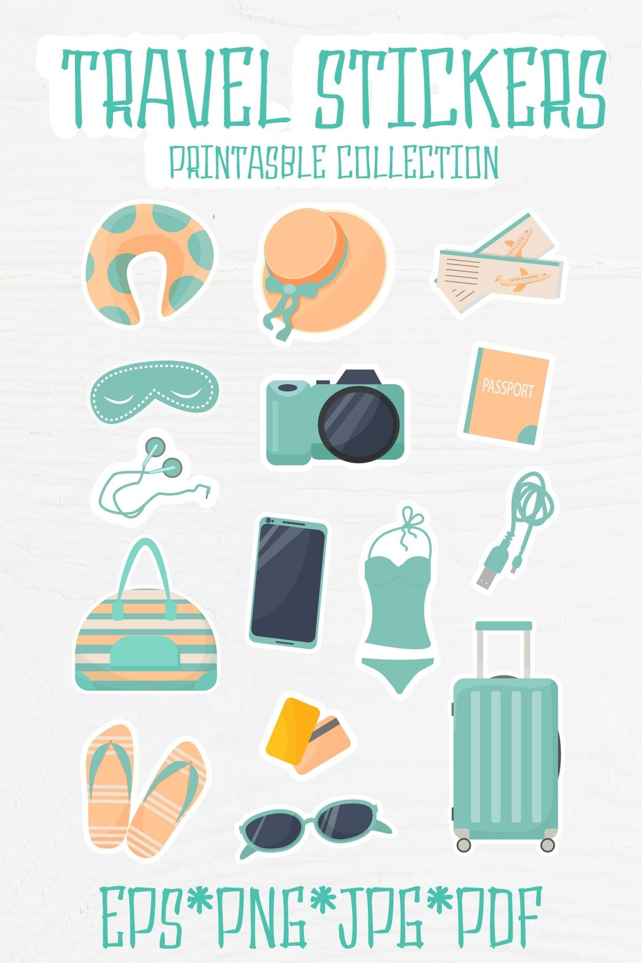 TRAVEL Printable Sticker collection PNG, PDF