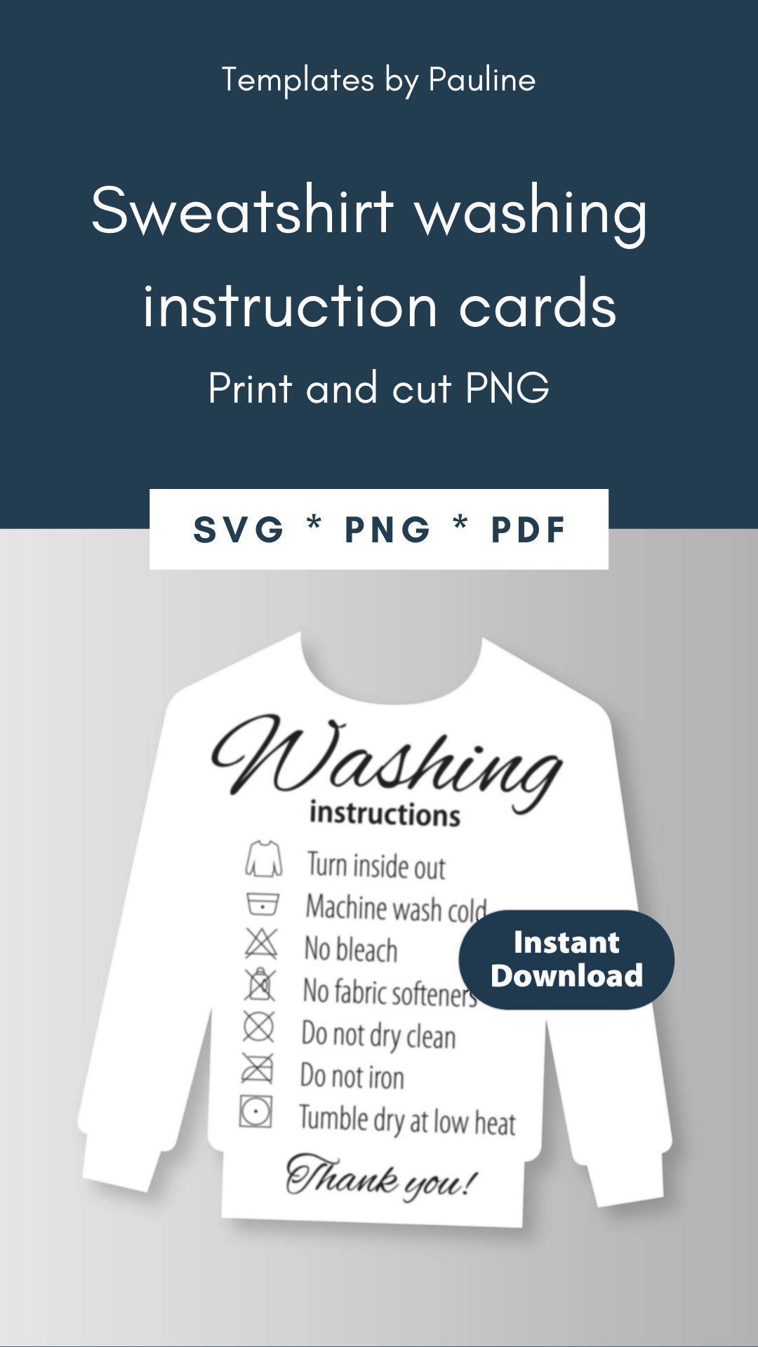 Print and cut shirt washing instructions card SVG.