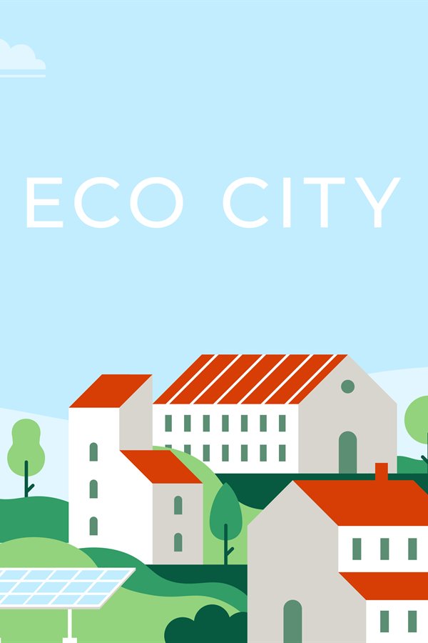 Eco city. Urban landscape of future town use alternative ene
