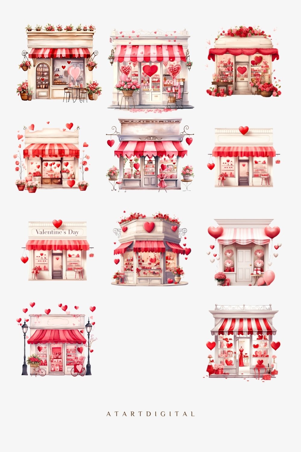 Valentine's Day Shops PNG, Watercolor Love Clipart