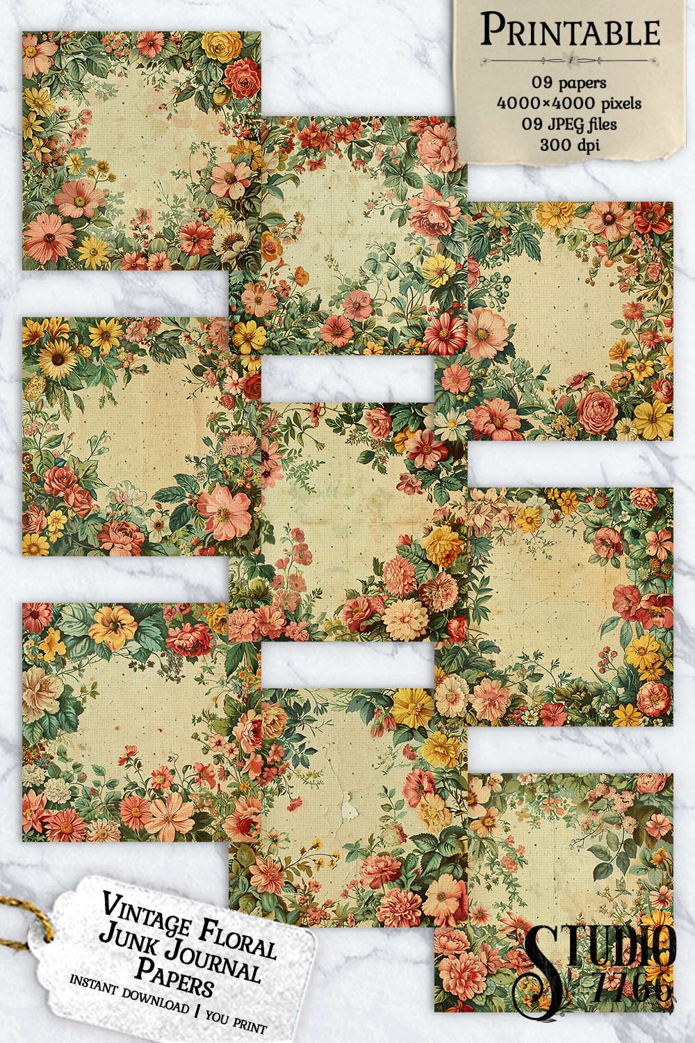 Vintage Floral Junk Journal Papers