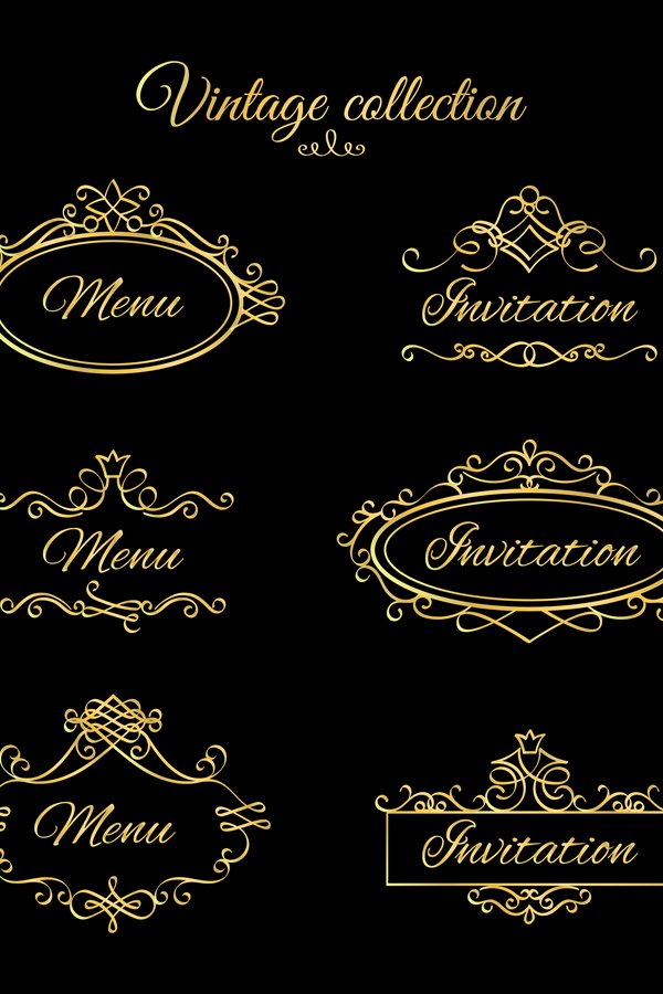 Golden calligraphic vignettes and frames