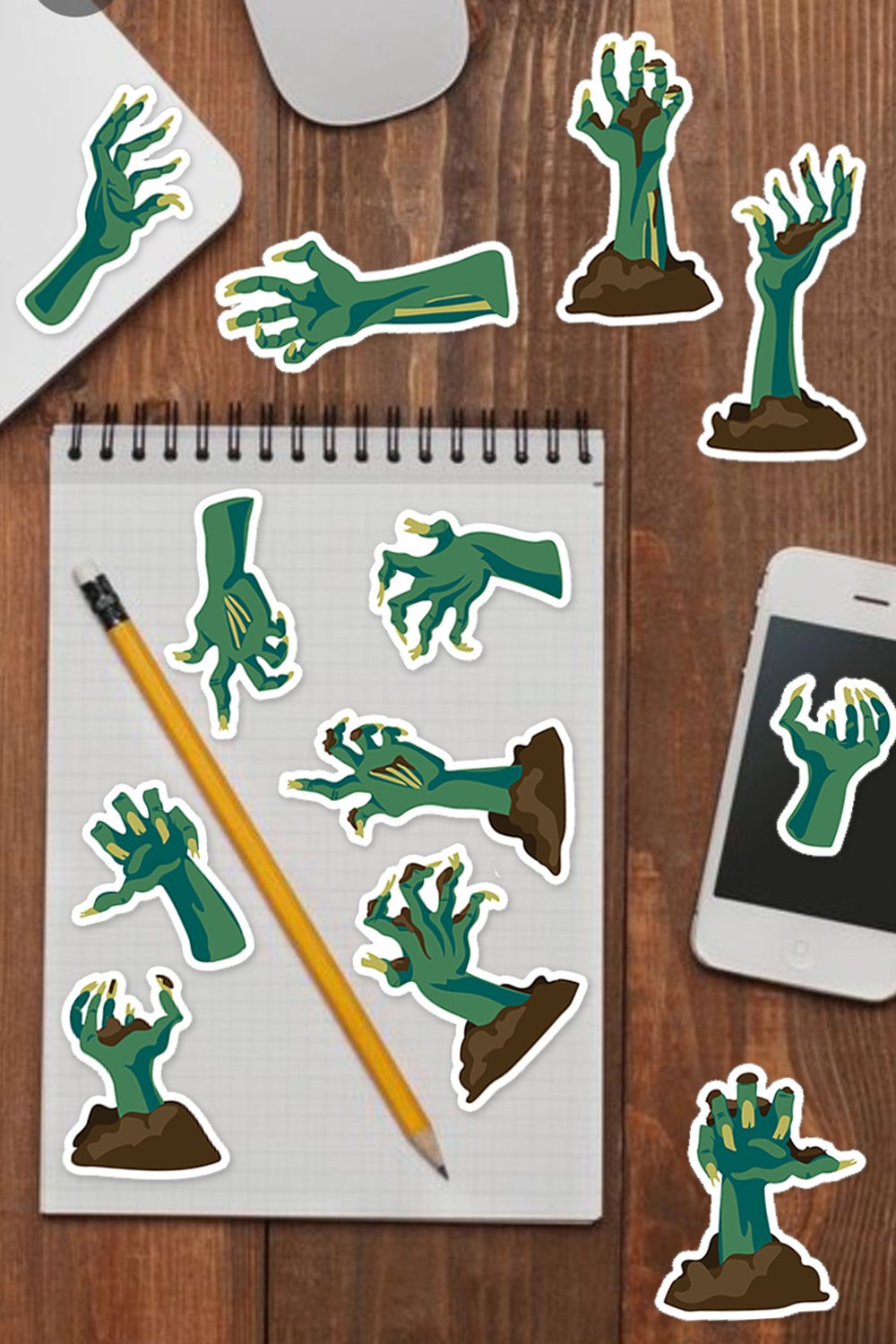 Zombie hand stickers from the ground for Halloween