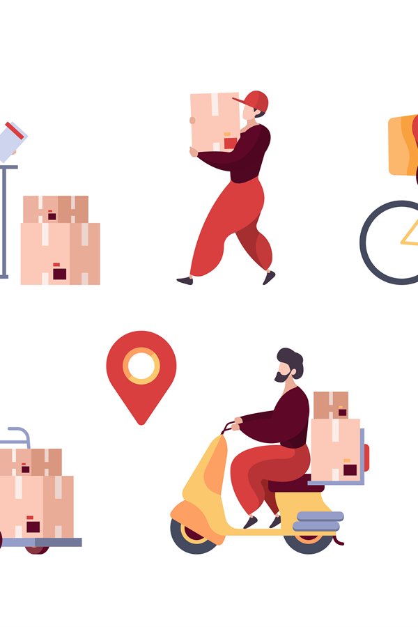 Delivery service. Professional deliver characters warehouse