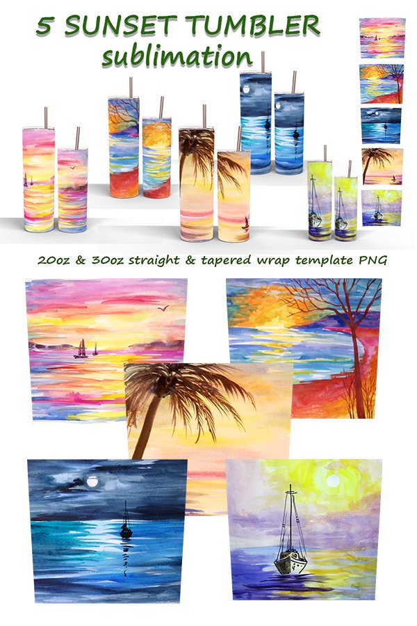 5 Sunset Tumbler Sublimation design