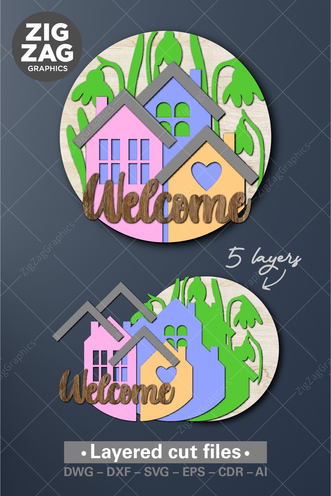 3D layered Welcome Signs SVG l Spring round Sign Cut File