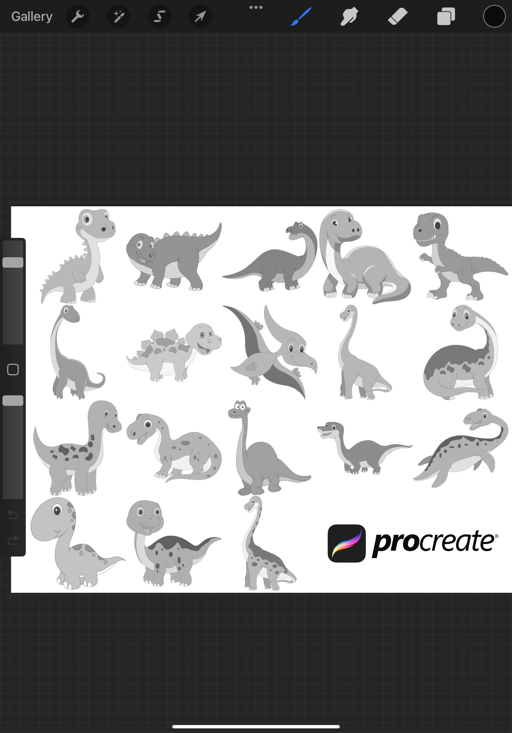 Cartoon Dinosaur Set 4 Procreate Brush Stamps, 30 Dinosaurs