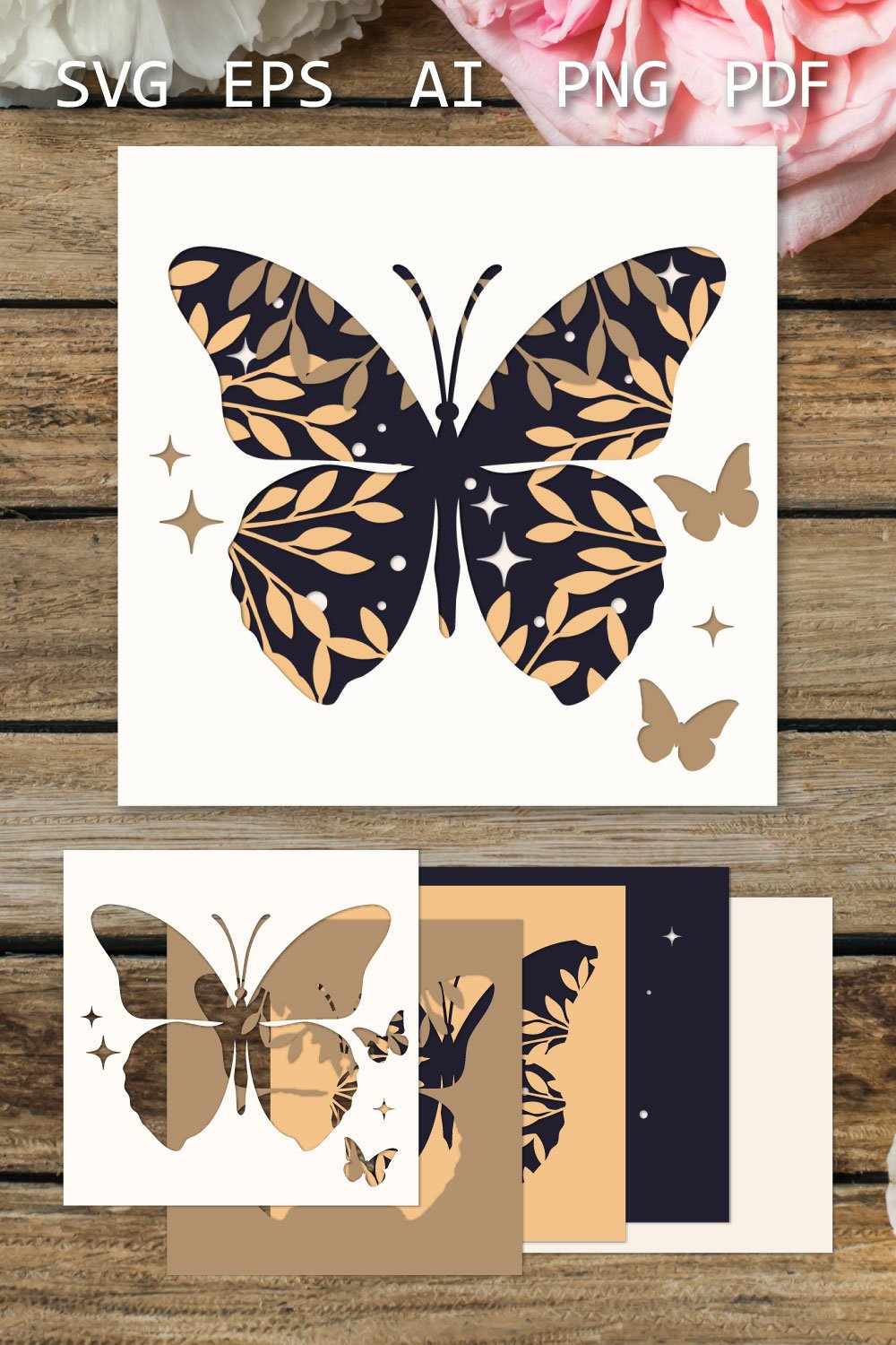 Butterfly Layered papercut template, 3D Butterfly Shadow box