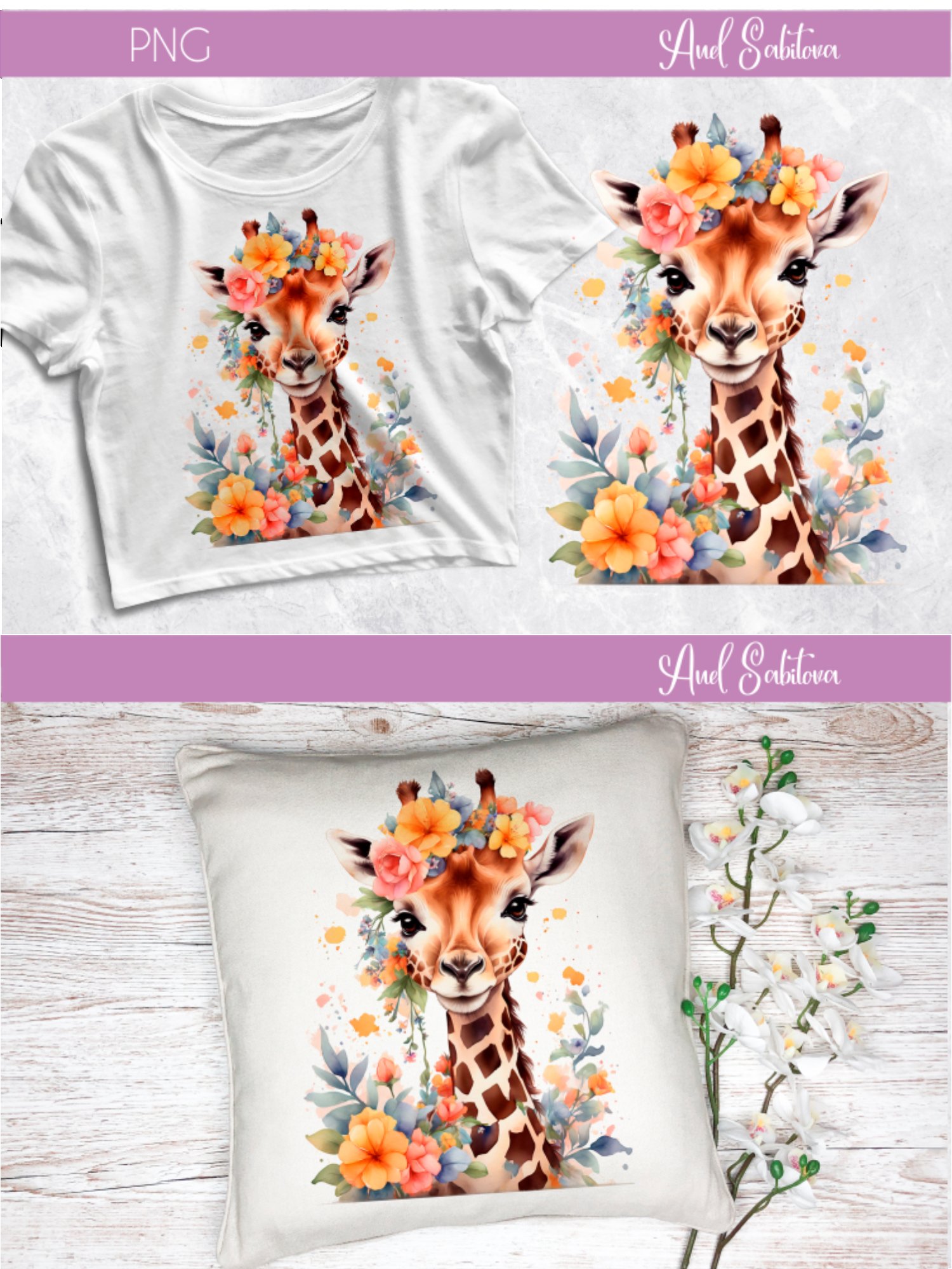 Floral giraffe, Sublimation design