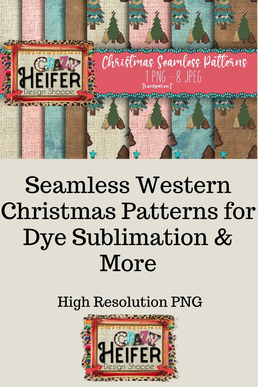 Christmas Tree Western Seamless Pattern Cowboy Cowgirl